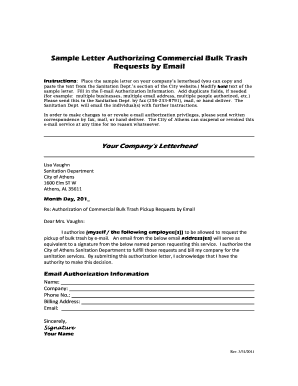 Fillable Online Sample Letter Authorizing Commercial Bulk Trash Pickup ...
