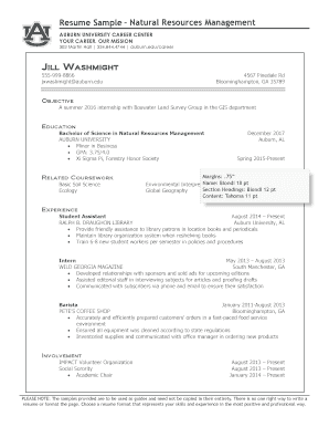 Fillable Online Resume Sample - Natural Resources Management - Auburn ...