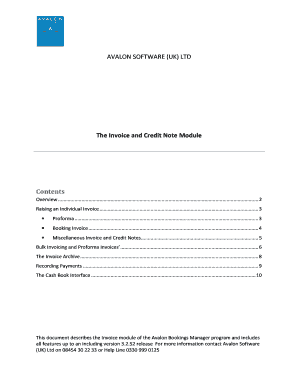Fillable Online AVALON SOFTWARE (UK) LTD The Invoice and Credit Note ...