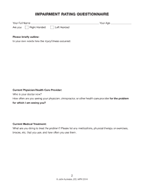 Fillable Online Impairment Rating Cedar Rapids Questionnaire - Medix ...