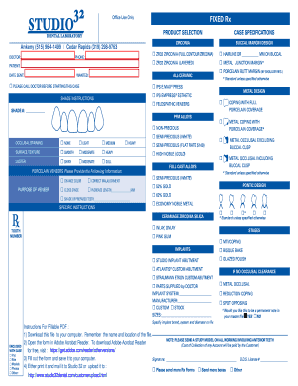 Fillable Online Fixed RX Form - (pdf) - Studio 32 Dental Laboratory Fax ...