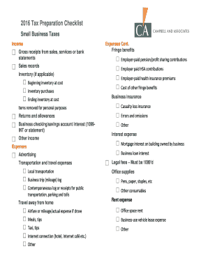 Fillable Online 2016 Tax Preparation Checklist Fax Email Print - pdfFiller