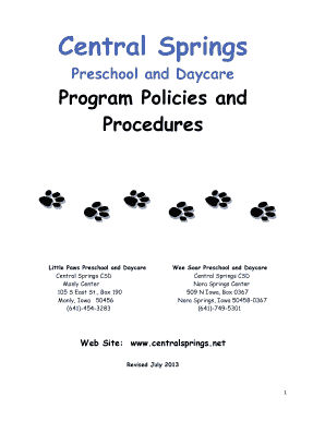 Fillable Online 13-14 preschool and daycare Policies & Procedures 4-10 ...
