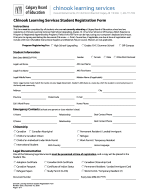 Fillable Online Chinook Learning Services Student Registration Form ...