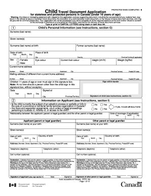Fillable Online Child Travel Document Application. Child Travel ...