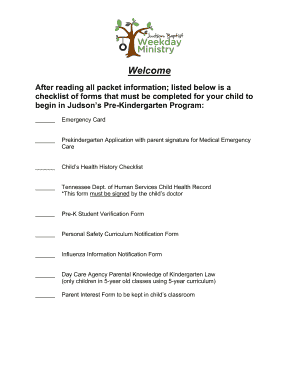 Fillable Online 2017-2018 Pre-K Forms - Judson Weekday Ministry Fax ...