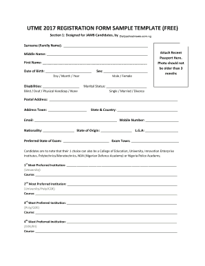 Fillable Online UTME 2017 REGISTRATION FORM SAMPLE TEMPLATE (FREE) Fax ...