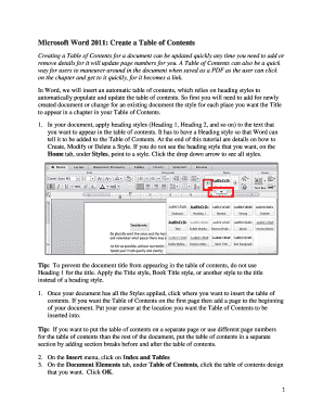 Fillable Online Creating a Table of Contents for a document can be ...