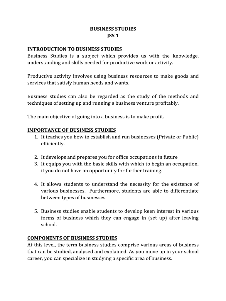 Fillable Online INTRODUCTION TO BUSINESS STUDIES Fax Email Print ...