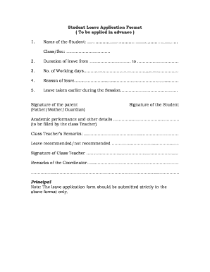 Fillable Online Student Leave Application Format Fax Email Print ...
