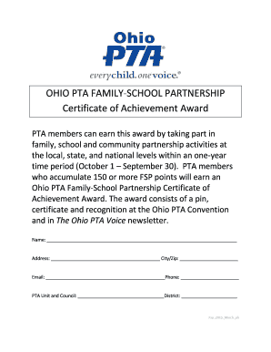 Fillable Online OHIO PTA FAMILY-SCHOOL PARTNERSHIP Certificate of ...