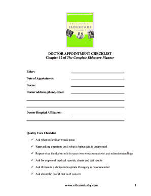 Fillable Online ( Doctor Appointment Checklist - Chapter 12 of The ...