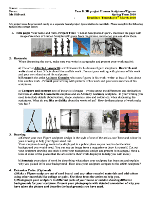 Fillable Online Name: Form: Year 8: 3D project Fax Email Print - pdfFiller