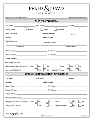 Fillable Online Intake Form Estate Planning Fax Email Print - pdfFiller