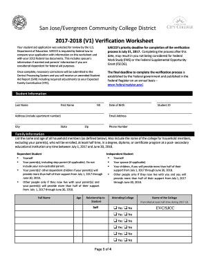 Fillable Online 2017 2018 (V1) Verification Worksheet Fax Email Print ...