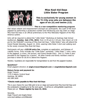 Fillable Online Miss Kool-Aid Days Little Sister Program Fax Email ...