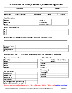 Fillable Online 30 cupe CUPE Local 30 Education/Conference/Convention ...