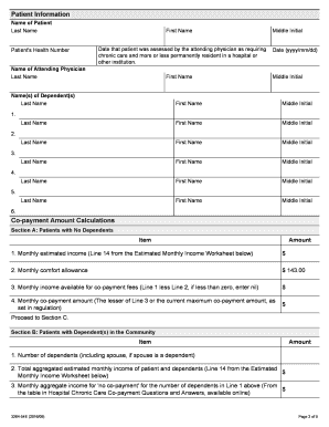 Fillable Online Hospital Chronic Care Co-payment Form. Hospital Chronic ...
