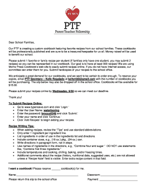 Fillable Online Dear School Families, Our PTF is creating a custom ...