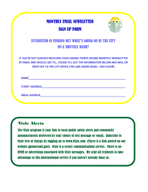 Fillable Online MONTHLY EMAIL NEWSLETTER Fax Email Print - pdfFiller