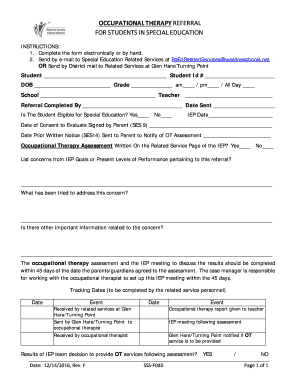 Fillable Online OCCUPATIONAL THERAPY REFERRAL Fax Email Print - pdfFiller