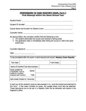 Fillable Online PERMISSION TO TAKE A MASTERY EXAM Fax Email Print - pdfFiller