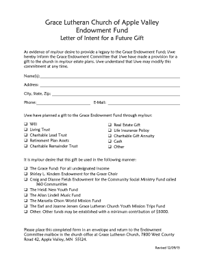 Fillable Online graceofav Letter of Intent for a Future Gift - Grace ...