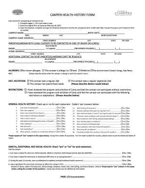 Fillable Online camper health history form - Camp I Am Special Fax ...