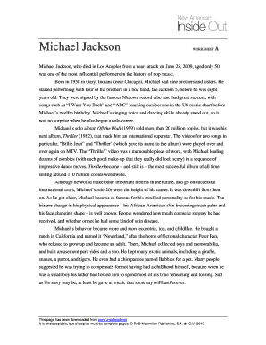 Fillable Online Michael Jackson WORKSHEET A Fax Email Print - pdfFiller