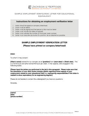 Fillable Online SAMPLE EMPLOYMENT VERIFICATION LETTER FOR EDUCATIONAL ...