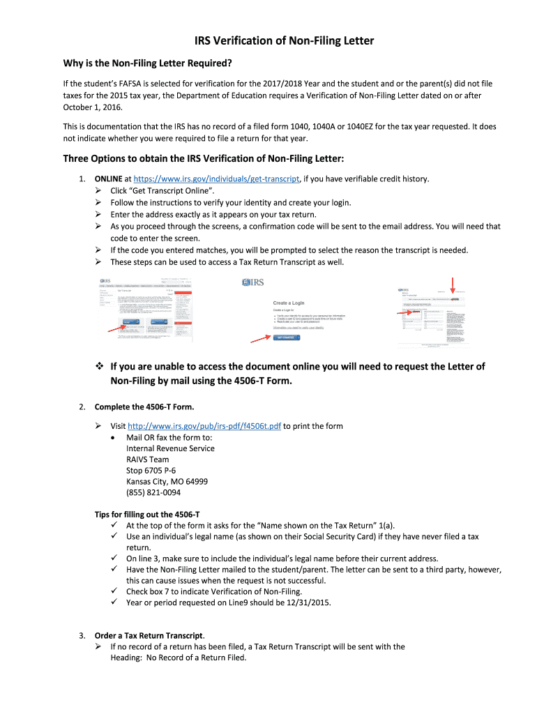 Fillable Online IRS Verification of Non-Filing Letter Fax Email Print ...