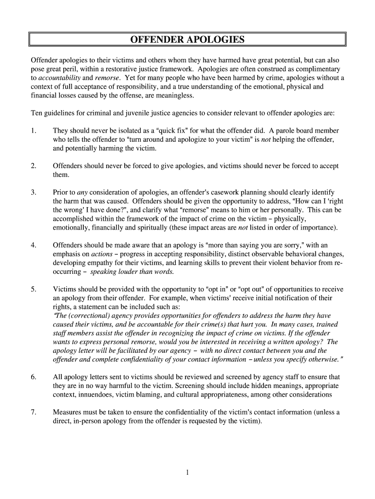 Fillable Online offender apologies - Justice Solutions Fax Email Print - pdfFiller