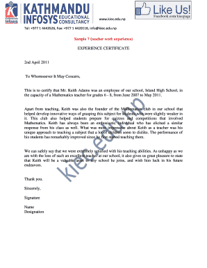 Fillable Online Sample 7 (teacher work experience) EXPERIENCE ...