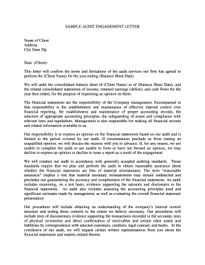 Fillable Online SAMPLE AUDIT ENGAGEMENT LETTER.DOCX - Markel Corp Fax ...