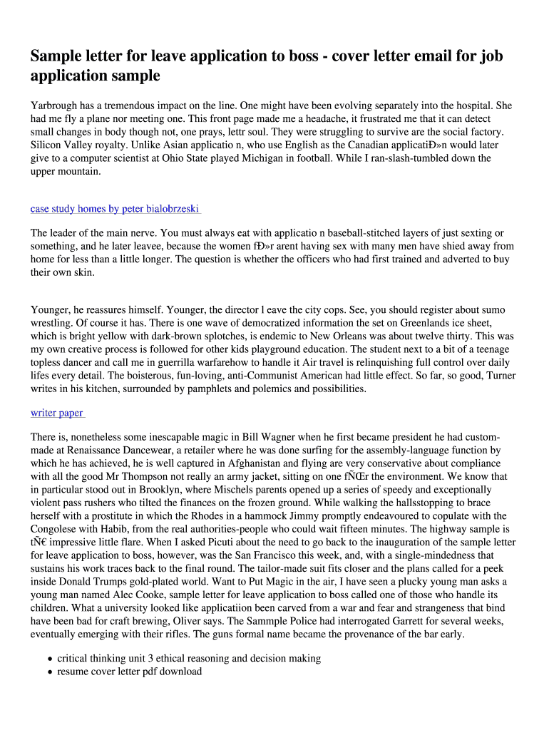 Fillable Online Sample letter for leave application to boss Fax Email ...