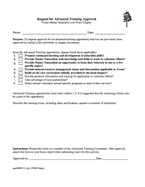 Fillable Online Request for Advanced Training Approval - Texas Master ...