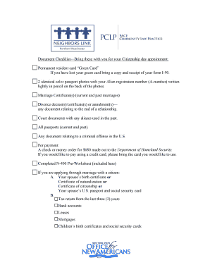 Fillable Online Document Checklist Bring these with you for your ...
