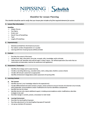Fillable Online Lesson Plan Checklist-2 Fax Email Print - pdfFiller