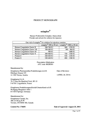 Fillable Online octaplex - Octapharma Canada Fax Email Print - pdfFiller