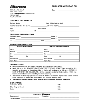 Fillable Online Aftercare TRANSFER APPLICATION Fax Email Print - pdfFiller