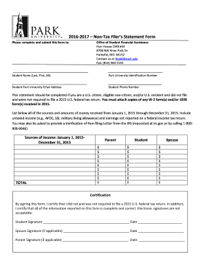 Fillable Online 2016-2017 Non-Tax Filer s Statement Form Fax Email ...