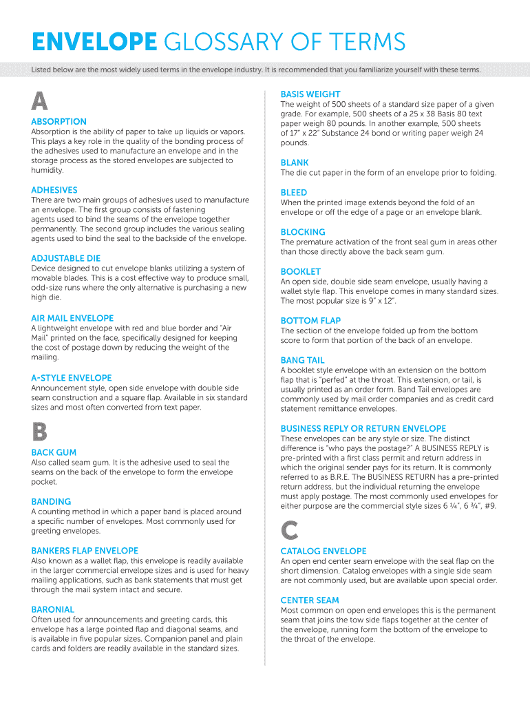 Fillable Online ENVELOPE GLOSSARY OF TERMS Fax Email Print - pdfFiller