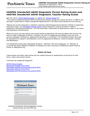 Fillable Online VADPRS (Vanderbilt ADHD Diagnostic Parent Rating Scale ...