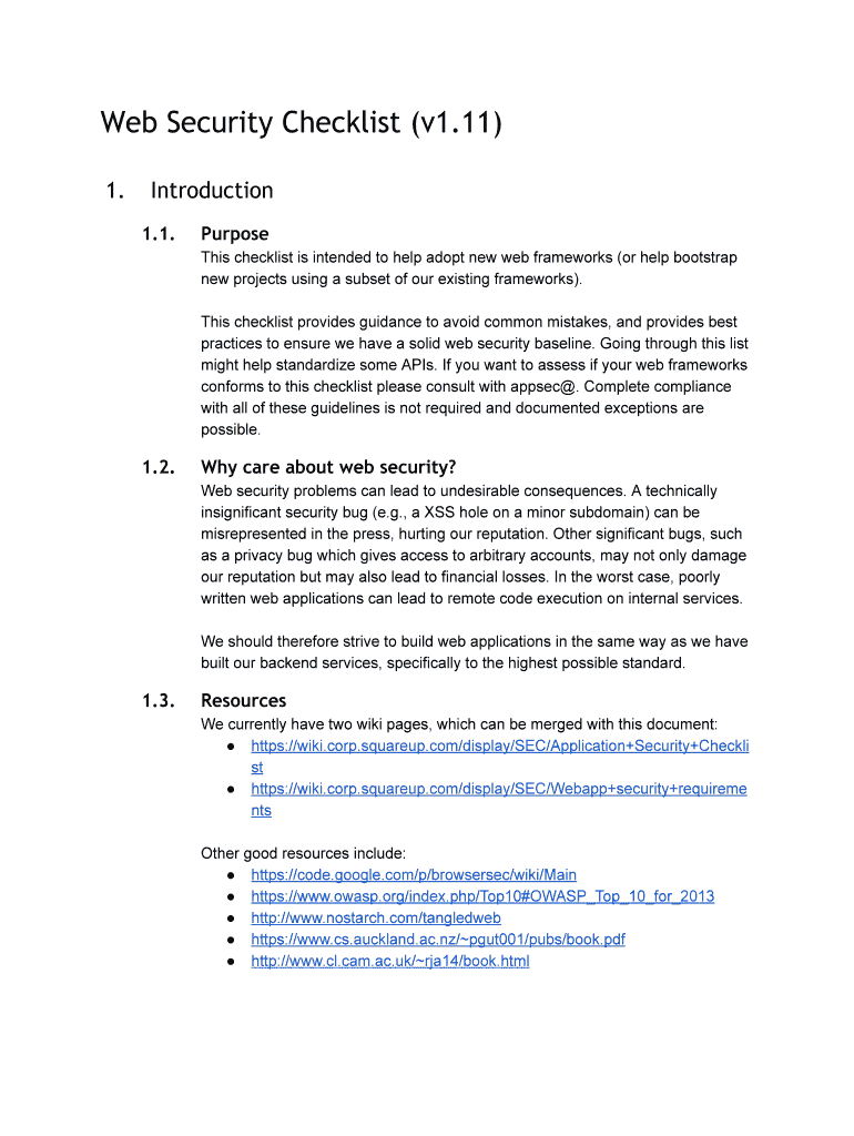 Fillable Online Web Security Checklist - Google Docs Fax Email Print ...
