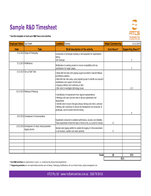 Fillable Online Sample R&D Timesheet Fax Email Print - pdfFiller