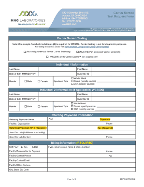 Fillable Online Carrier Screen Test Request Form. Carrier Screen Test ...