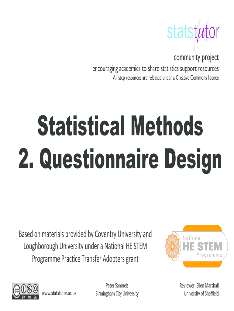 Fillable Online Statistical Methods 2. Questionnaire Design ...