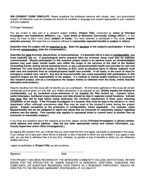 Fillable Online IRB CONSENT FORM TEMPLATE: Please substitute the ...