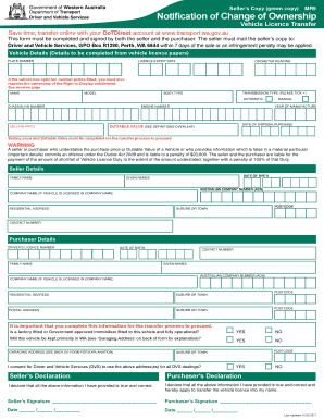 Fillable Online Notification of Change of Ownership Vehicle Licence ...