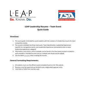Fillable Online LEAP Leadership Resume Team Event Fax Email Print ...